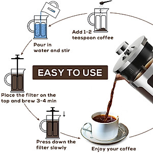 FAVIA 34 Ounce French Press Coffee Maker Heat Resistant Thick Glass with Stainless Steel Coffee Tea Press Dishwasher Safe (34oz, Stainless Silver)