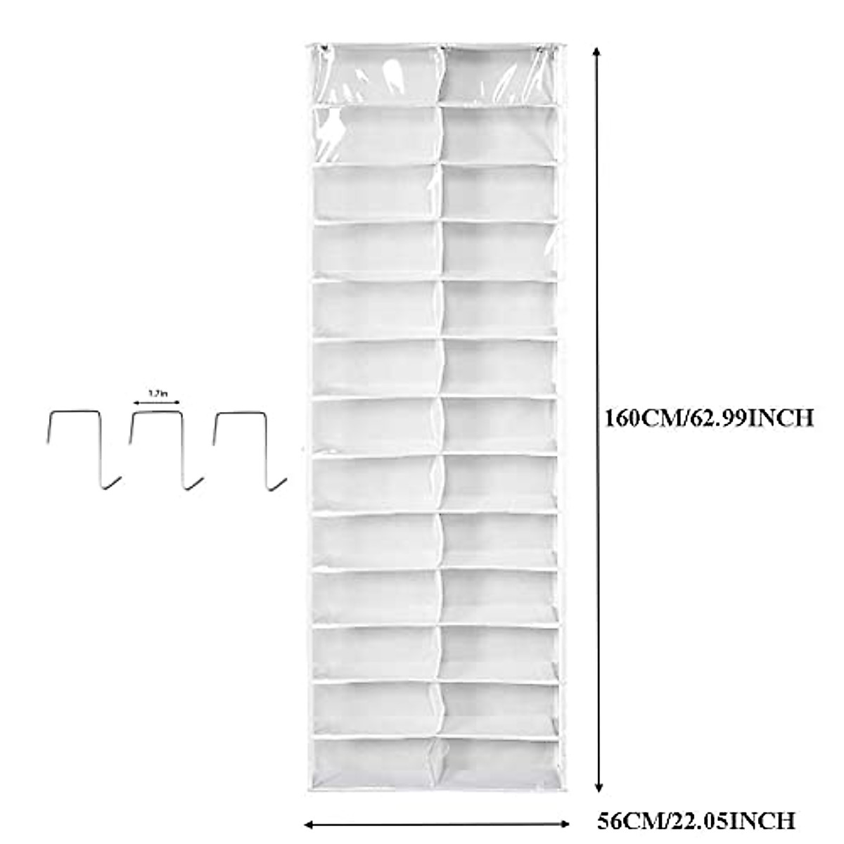kamuavni Over the Door Shoe Shelves with 26 Clear PVC Pockets Hanging Shoe Rack for Door, Shoe Organizer for Closet, Shoe Holder Storage Organizer Hold 26 Pair Shoes (White)
