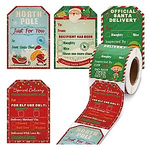 200 Pcs Christmas Gift Tags Christmas Name Tag Stickers Holiday Decorative Presents Tag Xmas Self Adhesive Name Tags