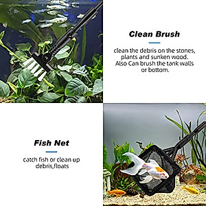 hygger Small Fish Tank Cleaner, Aquarium Cleaning Tools Kit with Handle, Seaweed Scraper, Fishing Net, Sponge Brush,Wall Brush (S)