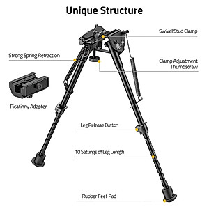 CVLIFE Picatinny Bipod, 9-13 Inches Rifle Bipod, Bipod for Rifle with Solid Sling Adapter Base