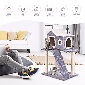 Tangkula Cat Tree, Multi-Level Cat Condo Tower, Lovely Pet Furniture with Scratching Posts and Ladder, Pet Play Toy House, Activity Centre Cat Tree - for Kittens, Cats and Pets