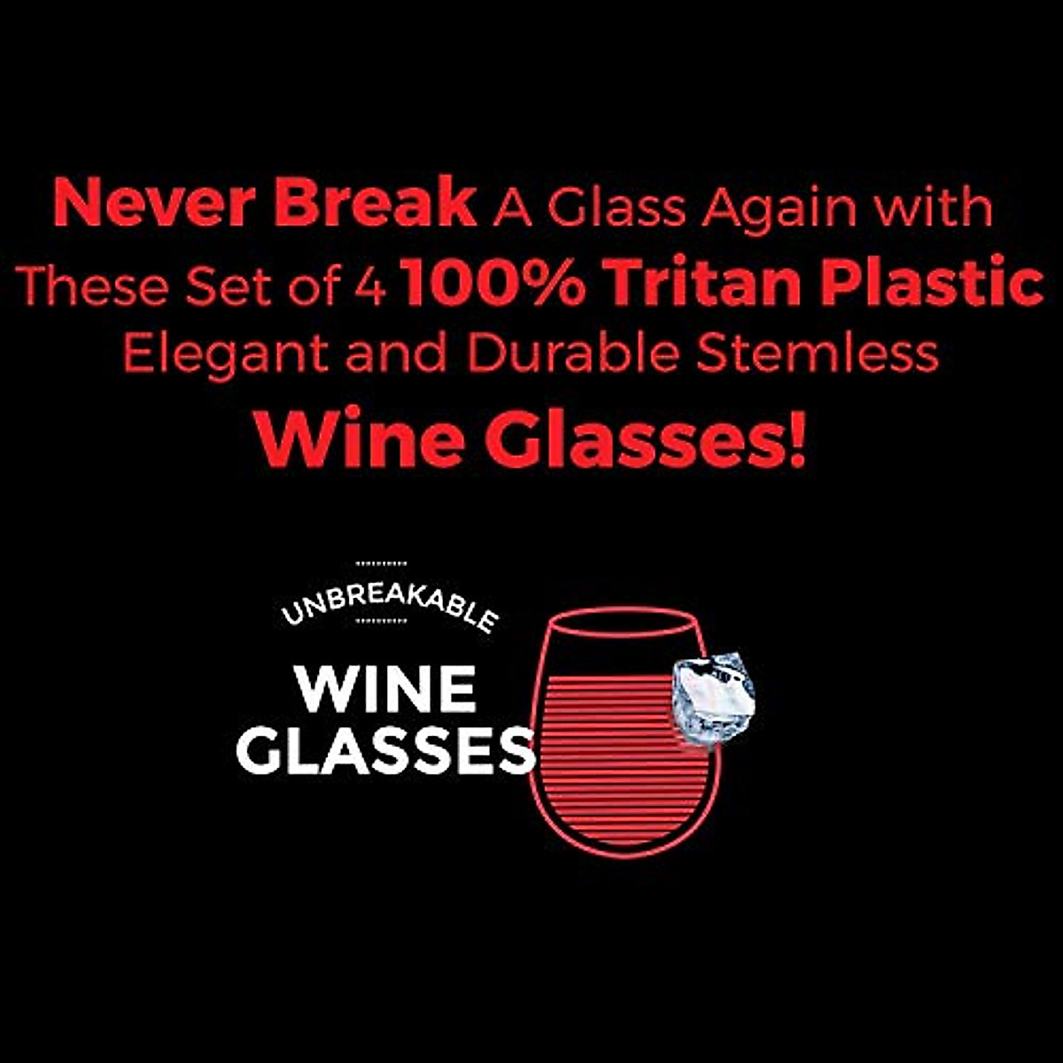 YO BISTRO Unbreakable Stemless Wine Glasses | Set of 4 + Gift Box | 100% Tritan Shatterproof Plastic | 16 Oz | Dishwasher Safe