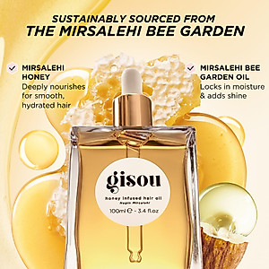 Gisou Honey Infused Hair Oil, Enriched with Mirsalehi Honey for Deep Nourishment, Hydration, Frizz Control, Heat Protection and Hair Shine, Hair Oil for Damaged Hair and Dry Hair (1.7 fl oz)
