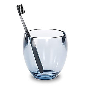 Umbra Droplet, Clear Pump Dispenser-Modern Heavy-Duty Refillable 10-Ounce Soap Container for Bathroom-Perfectly Nested in Amenity Tray, Can Be Placed On Countertop, Sink in Bath, Denim