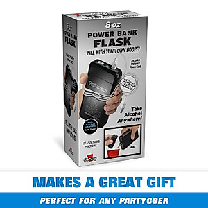 GoPong Power Bank Flask - 8 oz Hidden Alcohol Container - Includes Funnel and Liquor Bottle Pour Spout