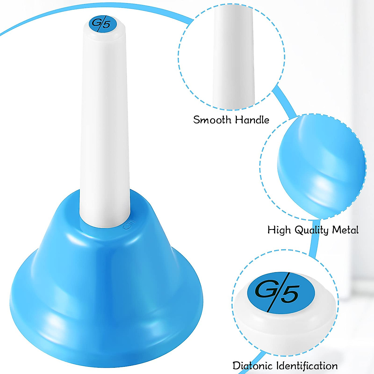 Zhanmai 16 Pieces Music Bells Include 8 Notes Hand Bells and 8 Desk Bells Colorful Diatonic Metal Bells for School Wedding Church Chorus Holiday Party Supplies, 2 Styles