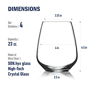 Luigi Bormioli Crescendo Crescendo 23.25 Ounce Stemless Wine Glasses, Set Of 4, Crystal SON-hyx Glass, Made In Italy.