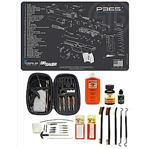 EDOG Range Warrior 27 Pc Gun Cleaning Kit - Compatible with Sig Sauer P365 Pistol - Schematic (Exploded View) Mat, Range Warrior Universal .22 9mm - .45 Kit & Tac Book Accessories Set
