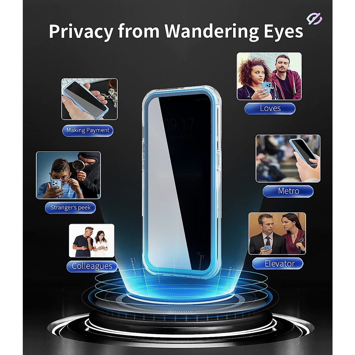 Neeliup Privacy Case for iPhone 13 Pro Max[100% Screen Sensitivity][with Anti Peep Screen Protector][Full Body Protection] Magnetic Case for iPhone 13 Pro Max Sierra Blue