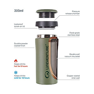 Lifeventure Thermal Mug, Leakproof & Vacuum Insulated Reusable Coffee Travel Cup, 300ml, Matt Khaki