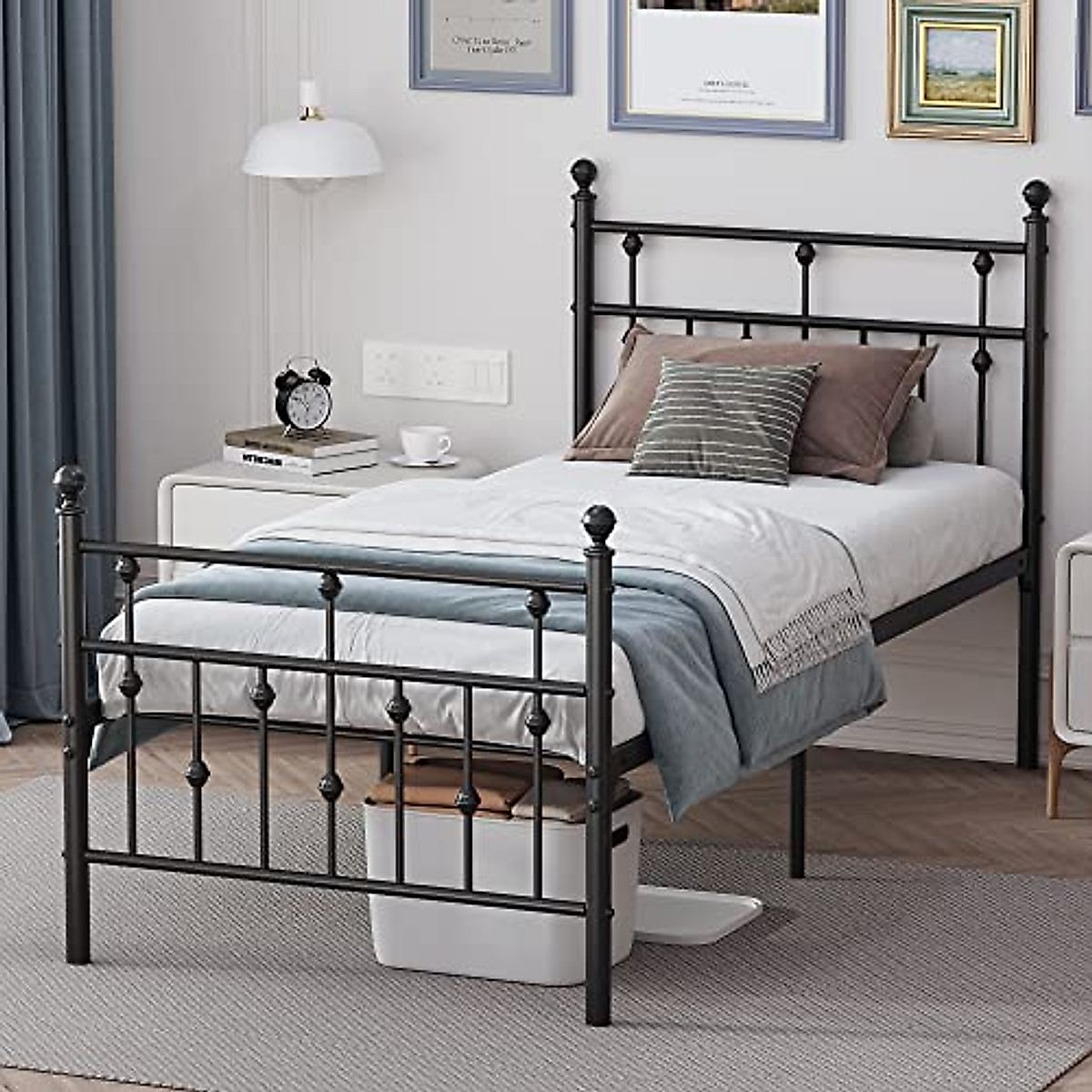 Weehom Metal Twin Bed Frame with Headboard and Footboard Mattress Foundation Heavy Duty Bed Frame Under Bed Storage No Box Spring Needed, Black