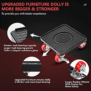 Furniture Dolly, 1300 Lbs Load Capacity Furniture Mover with Wheels and Brake, 360° Rotation Wheels Furniture Lifter Set for Moving Heavy Furniture, Refrigerator, Cabinet, Sofa