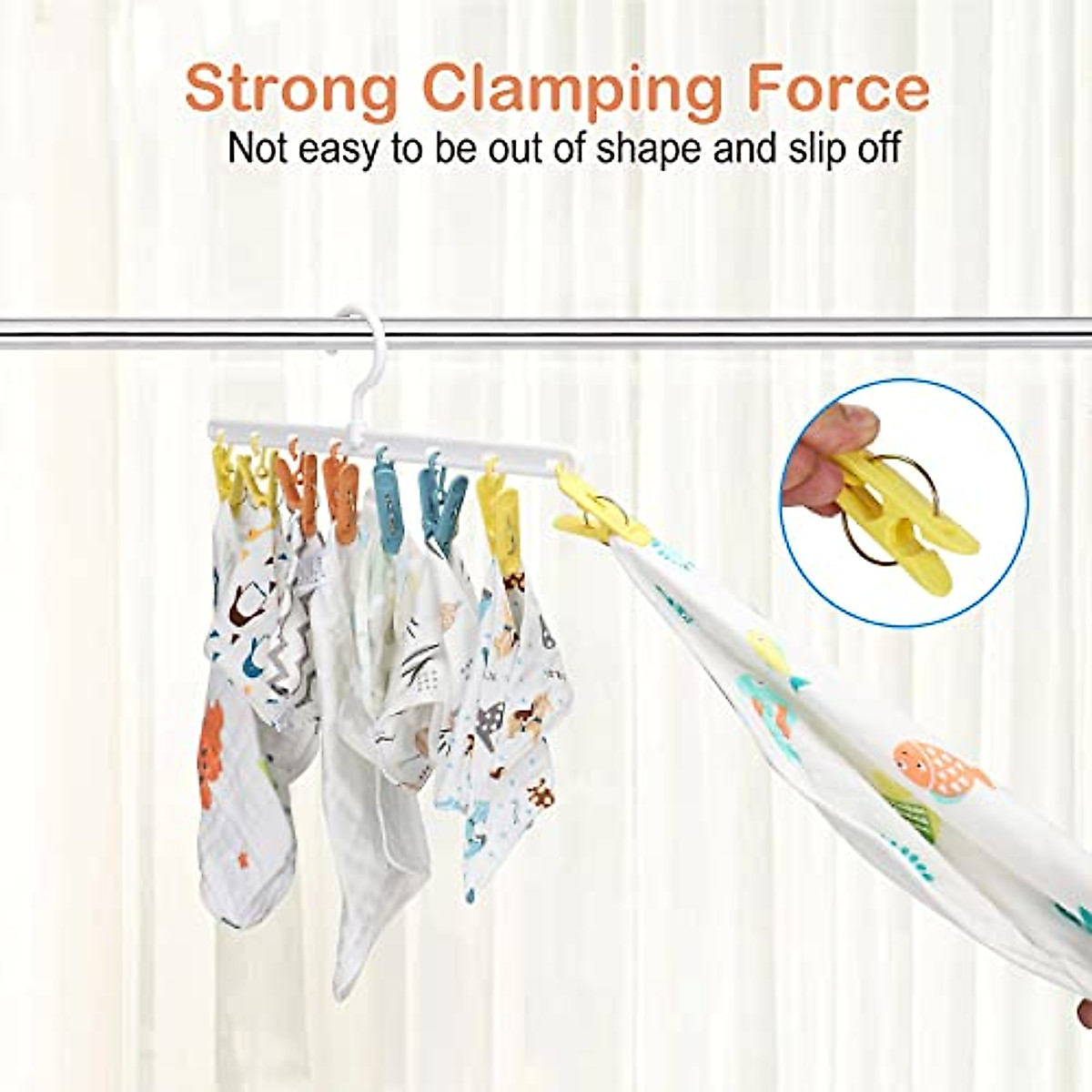 Baby Clothes Organizer Hangers with Clips, 360° Rotating Kids Pants Hangers, Space Saving, Vimiv Non-Slip Racks for Newborn Children Infant Toddler Towel Bib Sock Hangers w/16 Clips, 2 Pack Bulk