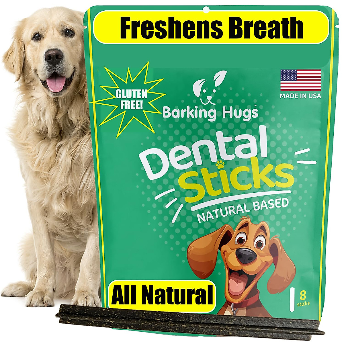 BARKING HUGS Dental Sticks - Natural Dog Dental Treats for Fresh Breath & Clean Teeth, All Natural Dog Breath freshener Dogs, No Grain or fillers, Dental Chews for Dogs with Peppermint Oil
