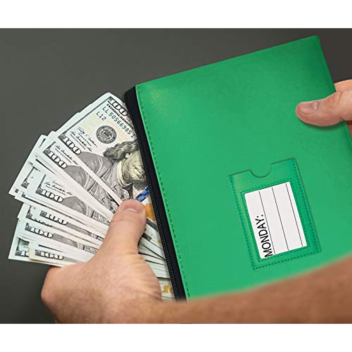 7 Pack, 7 days Zipper Security Bank Deposit Bag, Clear Window & 14 Insert Cards (Mon - Sun + Blank), by Better Office Products, Leatherette, 11.25" x 6.25", Cash Bag, Utility Pouch, Assorted 7 Colors