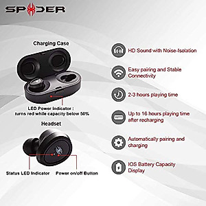 Spider Truly Wireless Bluetooth Earphones BT100, Black, A-EMIC-BT100