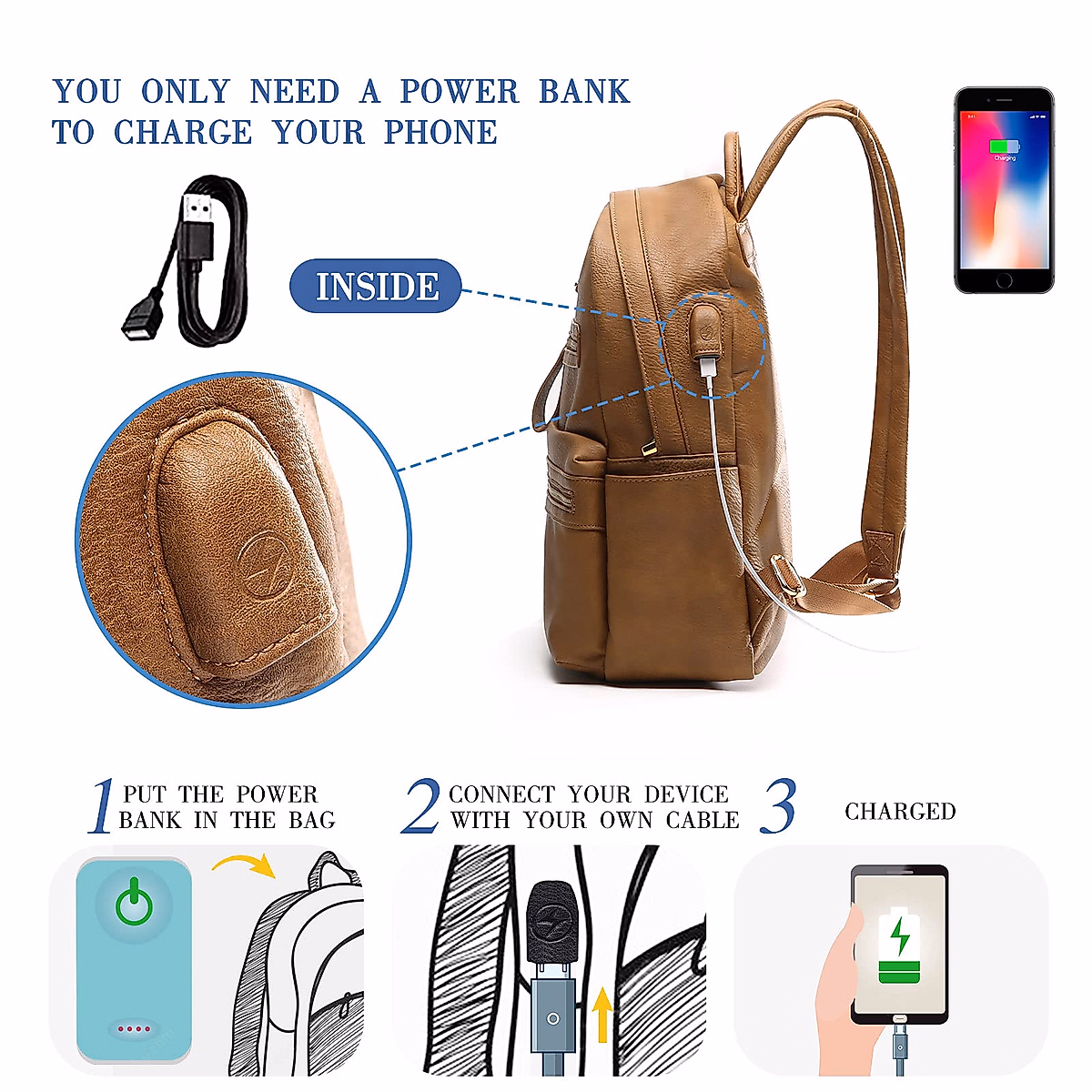 miss fong Small Diaper Bag Leather Diaper Bag Backpack Baby Diaper Bag, Baby Bag for Travel, Baby Diaper Bags, Small Diaper Bag with 7 Pockets Diaper Bag Organizer USB Charger & 2 Insulated Pockets