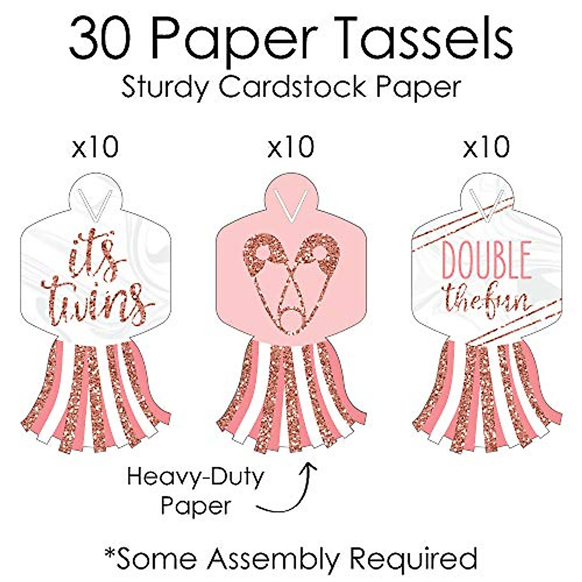 Big Dot of Happiness It’s Twin Girls - 90 Chain Links and 30 Paper Tassels Decoration Kit - Pink and Rose Gold Twins Baby Shower Paper Chains Garland - 21 feet