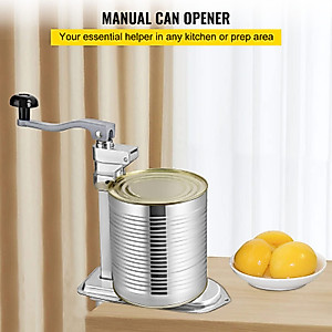 VEVOR Commercial Can Opener, 23.2"/59cm Long, Stainless Steel Manual Table Can Opener for Up to 15.7"/40cm Tall, Fixed with Clamp or Screws, Ergonomic Swing Handle & One Spare Knife, for Restaurants
