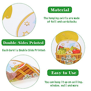 HOWAF 30pcs Happy Sukkot Hanging Swirls, Happy Sukkot Party Decoration Foil Swirls, I Love Sukkot Ceiling Swirls, Chag Sameach Harvest Hanging Streamer for Jewish Festival Holiday Party Supplies