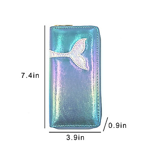 LEOMOSTE Holographic Wallet Shiny Mermaid Purse Money Clip Mini Evening Clutch Bag Rainbow Card Holder