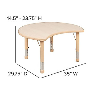 Flash Furniture Wren 25.125"W x 35.5"L Crescent Natural Plastic Height Adjustable Activity Table