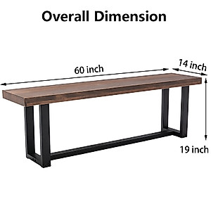 SOSPIRO 60 inch Solid Wooden Dining Bench with Metal Frame, Farmhouse Indoor Kitchen Table Bench Seating for Dining Room Living Room Entryway, Brown