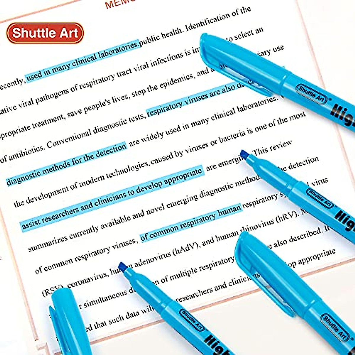 Shuttle Art Highlighters, 30 Pack Blue Highlighters Bright Colors, Chisel Tip Dry-Quickly Non-Toxic Highlighter markers for Adults Kids Highlighting in the Home School Office