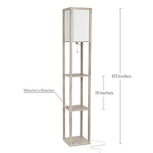 Brightech Maxwell - Modern Shelf Floor Lamp with Lamp Shade and LED Bulb - Coner Display Floor Lamps with Shelves for Living Room, Bedroom and Office - Rustic Wood