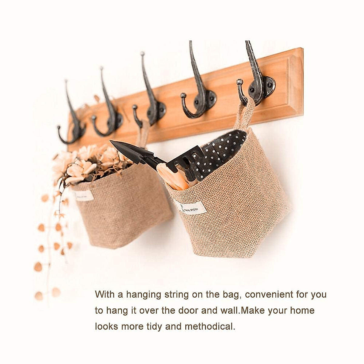 2Pack Cotton Linen Storage Basket Wall Door Hanging Storage Bag Clothes Bag Home Gadget Storage Organizer Foldable Basket Bin (Blue Dot)