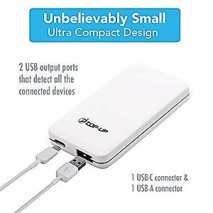 Top-Up USB C Wall Charger | Ultra-Slim Fast Plug | 18w Flat Dual Port USB Charger for Your USB A & USB C Devices, iPhone 11/11 Pro /11 Pro Max/XR/XS/Max, LG, Galaxy S21/S20 Pixel, Air Pods|(White)