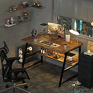 Topfurny Computer Desk 32 Inch Modern Sturdy Writing Desk with Bookshelf Study Table Desk with Metal Legs Industrial Table for Home Office for Small Space, Rustic Brown