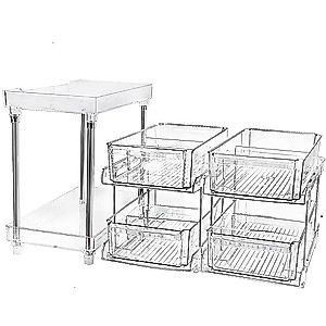 Pomeat 3 Set 2 Tier Clear Bathroom Cabinet Organizer with Dividers, Pull Out Bathroom Organizer Under Sink Organizers and Storage, Multi-Purpose for Kitchen Pantry Medicine Cabinet Organizer