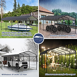 SUNBURY Carport 10 x 20 ft Heavy Duty Metal Carport Canopy with Galvanized Steel Roof, Outdoor Garage Car Shelter Shade for Car, Truck and Boats, Grey