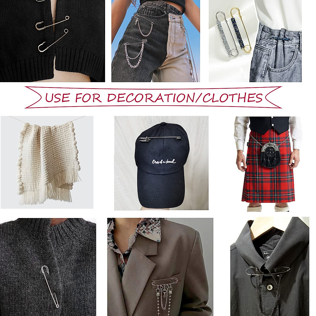 Urmspst Safety Pins (2022 New), 3" Large Safety Pins Pack of 30 for Clothes Leather Canvas Blankets Crafts Skirts Kilts, Extra Large Safety Pin Heavy Duty Safety Pins (Black)