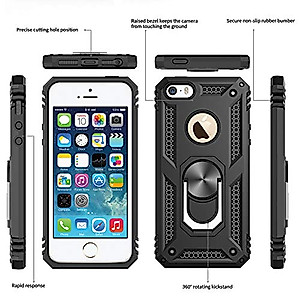 LeYi Compatible for iPhone se Case 2016 (Not Fit 2020), iPhone 5s Case, iPhone 5 Case, Armor Full-Body Phone Cover Case with 360 Degree Rotating Holder Kickstand for iPhone 5/5s/se, Black