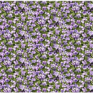 Elizabeth Studio Landscape Medley Tiny Violet Flowers Cotton Fabric by The Yard, Lavender