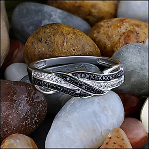 Dazzlingrock Collection 0.15 Carat (ctw) Round Black & White Diamond Women Swirl Cocktail Right Hand Ring, 10K White Gold, Size 6.5