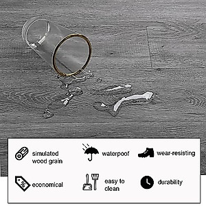 Oxdigi Peel and Stick Floor Tile 36" x 6"x 12 Packs/ 18 Sq.Ft, Thicken Wood Plank Flooring Self-Adhesive Waterproof for Kitchen Living Room RV, Easy DIY Floor Stickers, Smoky Grey