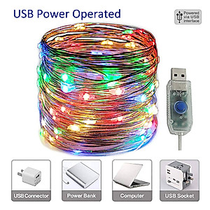 Huakway USB LED String Lights 33ft 8 Modes (2-Pack) 100 LEDs Remote Control Timer Waterproof 4 Color Mini Flexible Copper Wire Outdoor Indoor Deco Dorm Home Garden Party