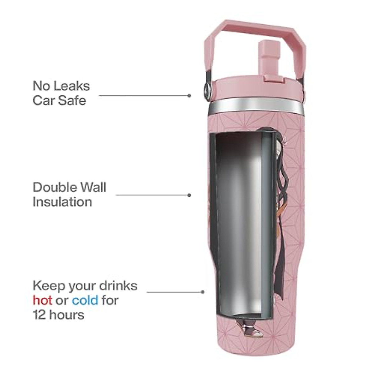 Demon Slayer Kimetsu No Yaiba Nezuko Tumbler with Lid, 30 Oz Water Cup, Vacuum Insulated, Anime Water Bottle, Reusable Insulated Stainless Steel tumbler for Water, Iced Tea or Coffee