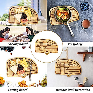 Haigoo RV Cutting Board Campsite Retro Happy Camper Bamboo Wood Camper Chopping Board Perfect Funny Serving Tray for Vegetables Fruit Cheese, RV Camper gifts,Home Deco