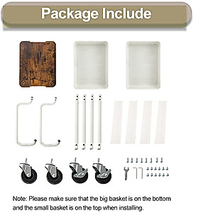 2 Tier Metal Utility Rolling Cart Storage Organizer with Cover Board, Mobile Trolley Sofa Side Table with Wheels for Office Home Kitchen Organization, White