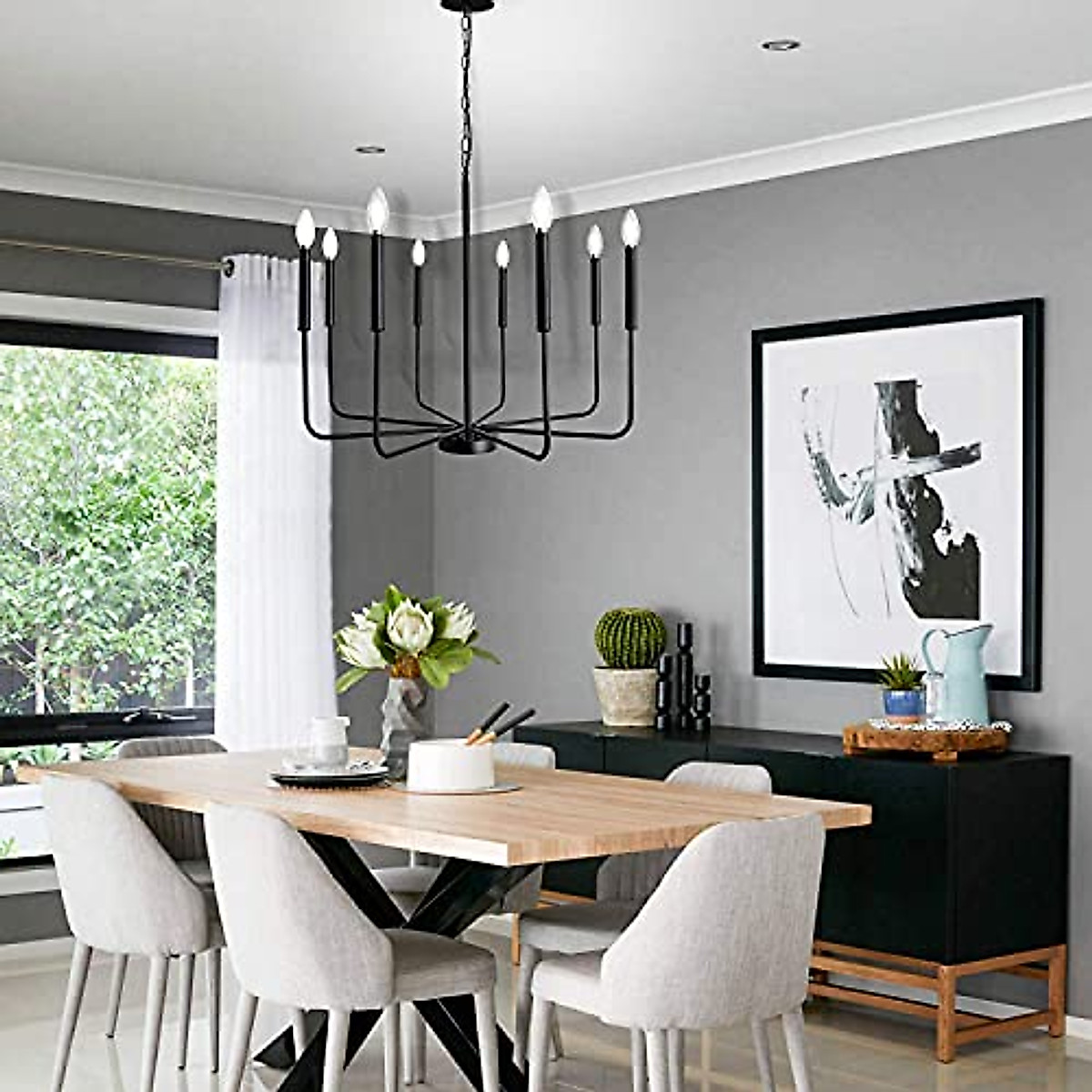 MRHYSWD Matte Black Chandelier 8 Light Modern Farmhouse Chandelier Industrial Pendant Light Fixtures Ceiling Hanging Candle Chandeliers for Dining Room Chandelier Over Table Kitchen Living Room Foyer