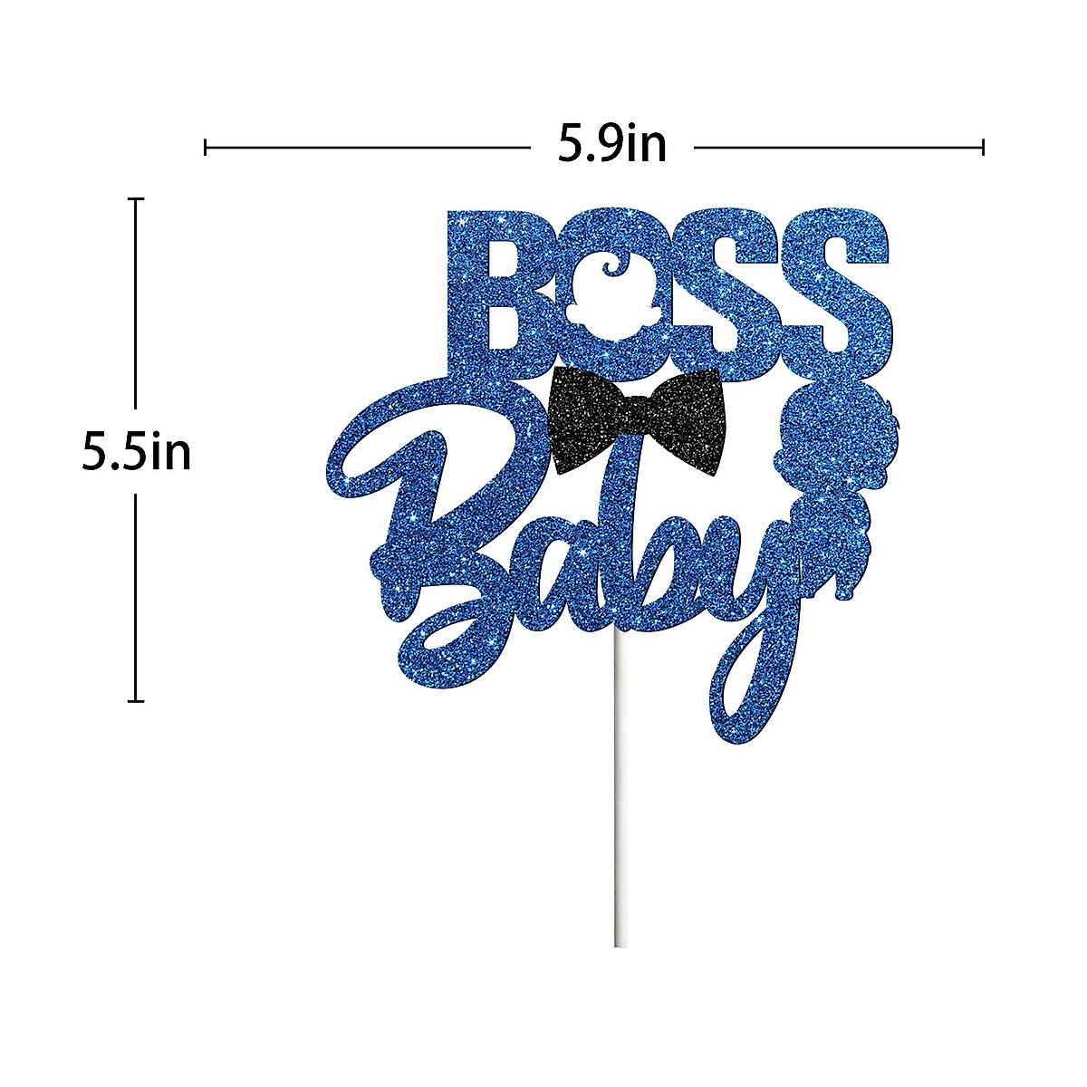 Boss Baby Cake Topper for Boy Birthday, Gender Reveal Welcome Baby Boy Cake Decoration, Baby Shower Birthday Party Supplies Boss Boy - Blue Black Glitter