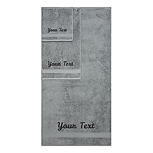 Personalized Towels, Hotel & Spa Quality, Super Soft, Highly Absorbent, Bathroom Sets, 100% Cotton Monogrammed towels 3 Piece Towel Set, Includes 1 Bath Towels, 1 Hand Towels, 1 Washcloths, Grey