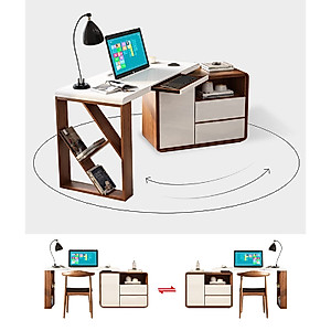 Writing Study Desk, Multifunctional Study Room Desk Home Office PC Desk Writing Table with Bookshelf And Rotatable Locker Writing Study Desk with Hidden Keyboard Tray ,Computer Workstation for Home &