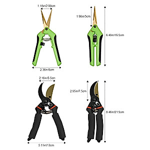 Pruning Shears Garden Scissors Clippers, 1 Pack 8" Professional Sharp Bypass Pruning Shears and 1 Pack 6.5 Inch Gardening Scissors Hand Pruner Pruning Shear with Curved Precision Blades