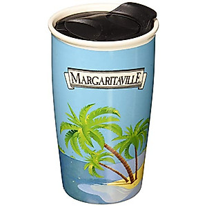 Enesco Margaritaville by Our Name is Mud What's Up Beaches Stoneware Travel Mug, 14 oz, Multicolor